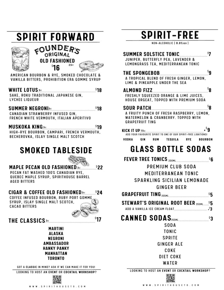 IN-HOUSE MENU – SpiritHouse Toronto