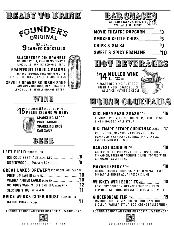 IN-HOUSE MENU – SpiritHouse Toronto